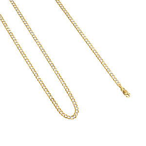 Nuragold 10k Yellow Gold Solid 3mm Cuban Chain Curb Link Diamond Cut Pave Two Tone Pendant Necklace, Mens Womens Jewelry 16" 18" 20" 22" 24" 26" 28" 30"