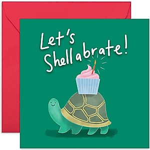 Old English Co. Let's Shellabrate Tortoise Birthday Card - Funny Animal Pun Celebration Greeting Card Him or Her | Passed Exam, Test, New Job, New House | Blank Inside & Envelope Included