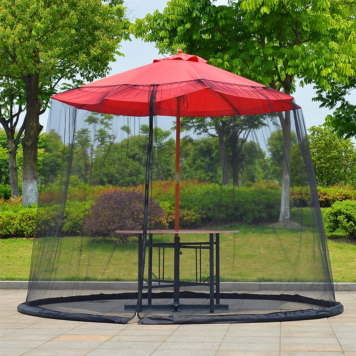 7.5-11 FT Patio Umbrella Mosquito Net, Polyester Mesh Umbrella Screen, Universal Canopy Umbrella Mosquito Netting with Zipper Door and Adjustable Rope, Fit Outdoor Umbrellas and Patio Tables
