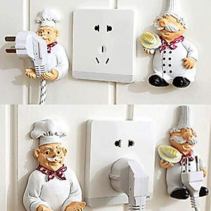 NewFerU Cute Adhesive Resin Fat Chef Utility Wall Hook Rack Hanger Sticky Cable Plug Holder Art Décor Storage Organizer Set for Coat Clothes,Towel,Wreath,Key,Garage,Kitchen,Bathroom,Kids Room (H+F)