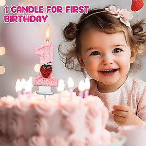 Conelist 1 Candle for First Birthday Candle Pink Number 1 Candle Cute Berry One Candle Glitter Birthday Candle for Cake Topper Party Supplies 1st Birthday Anniversary Decorations(Strawberry)