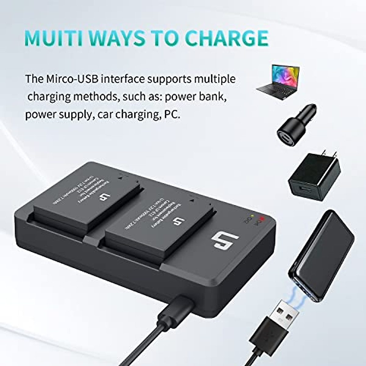 LP-E12 Battery Charger Pack, LP 2-Pack Battery & Dual Slot Charger, Compatible with Canon EOS M200, M100, M50, M50 Mark ii, M10, M2, M, Rebel SL1, 100D, PowerShot SX70 HS, Kiss M, Kiss X7 & More