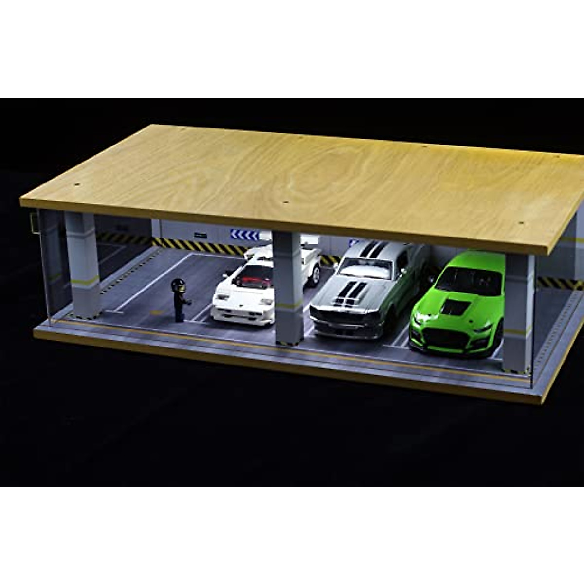 1/24 Scale Die-cast Car Garage Display Case with Clear Acrylic Cover and LED Lighting for 4 Parking Space (1:24-4 Parking 2A)