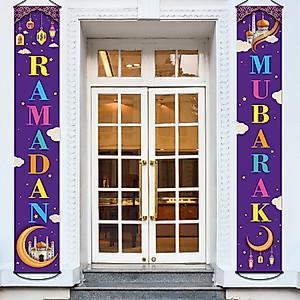 Ramadan Mubarak Decorations Eid Door Banner Backdrop Ramadan Theme Porch Signs Party Supplies Photo Booth Prop