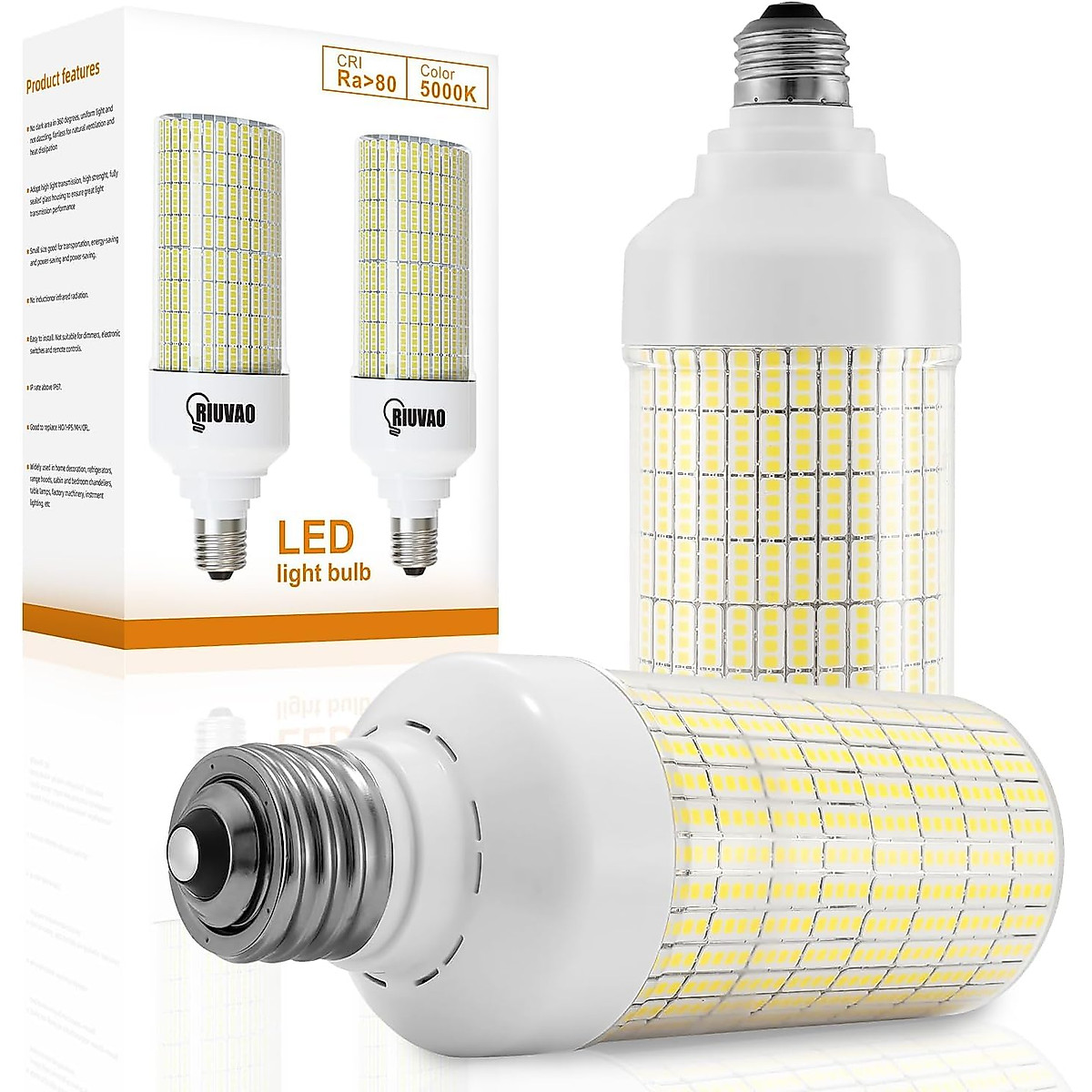 RIUVAO 800W Equivalent LED Corn Bulb, Led Corn Light Bulbs 12000 Lumen 5000K Daylight White Led Bulb,E26/E39 Medium Mogul Base,2-Pack 80W Large Area Light Bulbs for Outdoor Indoor Garage Warehouse…