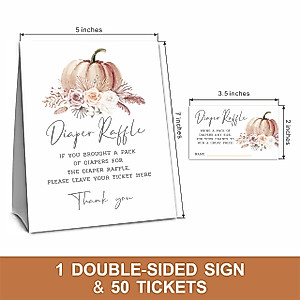 Pumpkin Baby Shower Game Cards, 50 Diaper Raffle Tickets and 1 Self-standing Diaper Raffer Sign-（LBLK-008）