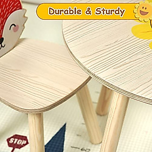 Xylolin Wooden Kids Table and Chairs Set, 4 Pieces Play Table with Animal Themed Chairs for Toddlers Drawing Reading Arts Crafts Snack Time, Boys Girls Playroom School Home Daycare