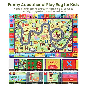 Terrug Kids Rugs for Playroom, Educational Classroom Rug for Kids Room, Washable Nursery Rug Carpet Non Slip Playroom Rug Play Mat for Learning ABC Rug, Numbers, Animal, Colors, Season, 4X6 Feet