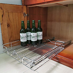 Pull Out Cabinet Organizer（11" W x 21" D x 5" H, 1 Tier Heavy Duty Slide Out Kitchen Cabinet Shelves, Sliding Drawer for Cabinet, Wire Frame, Chrome Finish