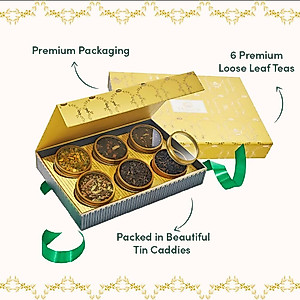 VAHDAM, Assorted Tea Gift Sets - Glow (6.3oz, 90+ Cups) 6 Loose Leaf Tea - Chai Tea, Herbal Tea, Black Tea | Gluten Free, Non GMO | Gifts for Women, Gifts for Men, Gifts for Him/Her