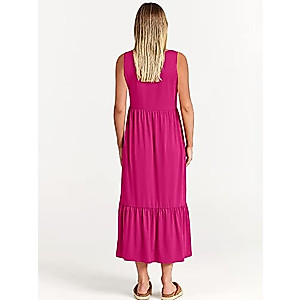 ANRABESS Women's Summer Casual Sleeveless Crewneck Swing Sundress Fit & Flare Flowy Tiered Maxi Dress with Pockets 499shenmeihong-XL Rose
