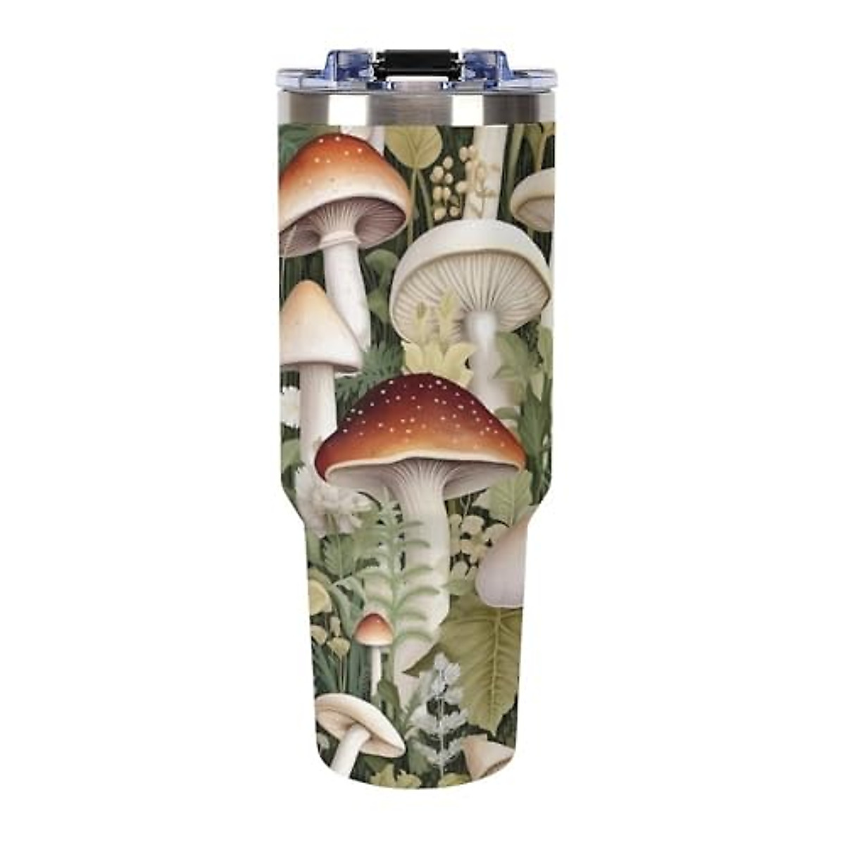 40 Oz Mushroom Plant Insulated Stainless Steel Tumbler with Handle & Straw Lid, Reusable Travel Cupholder Friendly Mug for Coffee, Water, Tea