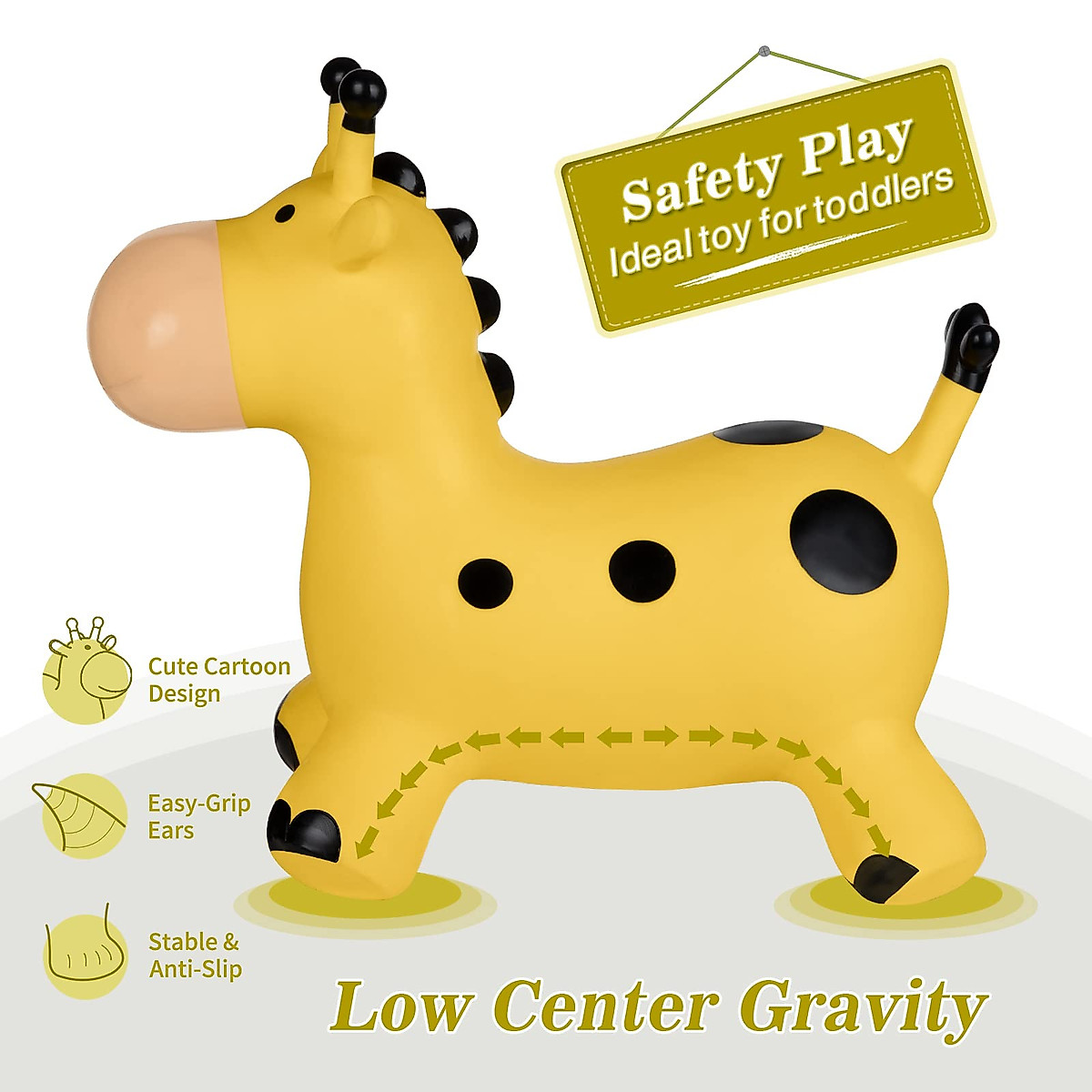 INPANY Giraffe Bouncy Horse Hopper Toys, Toddler Bouncing Zoo Animals, Inflatable Jumping Hopping Horse, Ride on Rubber Bouncer for Kid, Outdoor Indoor Birthday Gifts for 2 3 4 Year Old Girl Boy