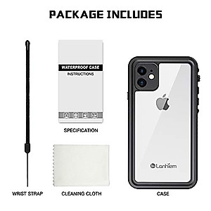 Lanhiem iPhone 11 Waterproof Case, 360 Full Body Protection Underwater Dustproof Shockproof Clear Cover with Built-in Screen Protector for iPhone 11 6.1 Inch (Black/Clear)