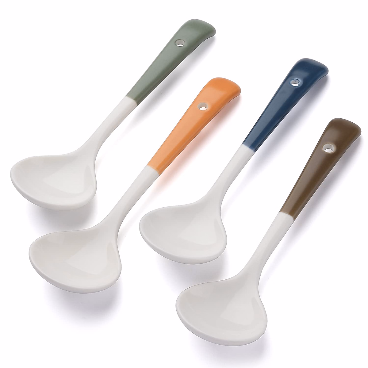 Ceramic Dessert Spoon Long Handle Dinner Spoons Set of 4 Korean Porcelain Spoons for Eating Dessert Appetizers Cereal (Double Color)