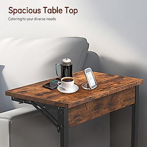 Tatub 24" Folding C Shaped End Table, Small Sofa Side Laptop Desk, Couch TV Tray Table for Living Room, Bedroom, Rustic Brown