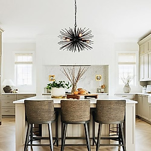 Tescruant Modern Black Sputnik Chandelier Vintage 6-Lights Geometric Black Chandelier Lighting Fixture Farmhouse 20" Firework Chandelier for Dining Room, Bedroom, Living Room, 12LB Solid Metal, E12