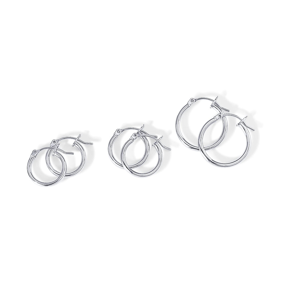PAVOI Rhodium Plated 925 Sterling Silver Post Hoop Earrings for Women | Thin Small Gold Huggie Hoop Earrings | 3 Pairs Gold Hoop Earring Pack