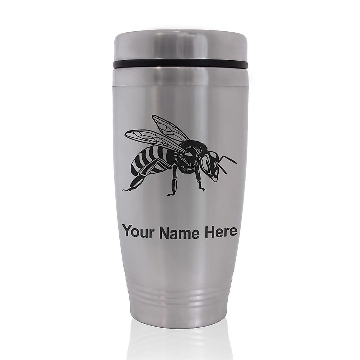 SkunkWerkz Commuter Travel Mug, Honey Bee, Personalized Engraving Included
