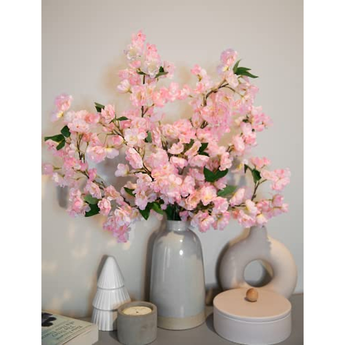 MJFloria Artificial Silk Cherry Blossom Flowers Branches, Faux Cherry Peach Tree, Plum Boutique for Vase Centerpiece Floor Arrangements, Home Decoration, Wedding, Party – 36” Long Tall Stems, Pink