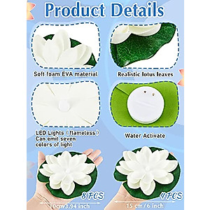 12 Pcs Floating Pool Lights Lotus Floating Lanterns LED Lifelike Floating Lamp Battery Operated Lily Pad Flower Candle Fun Pool Accessories for Pond Decor, Yellow Light (White, 3.94/5.91 Inch)