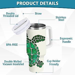 ODAWA 40 Oz Green Sea Turtle Insulated Tumbler Cup with Lid and Straw, 2 in 1 Lid Insulated Vacuum Tumbler