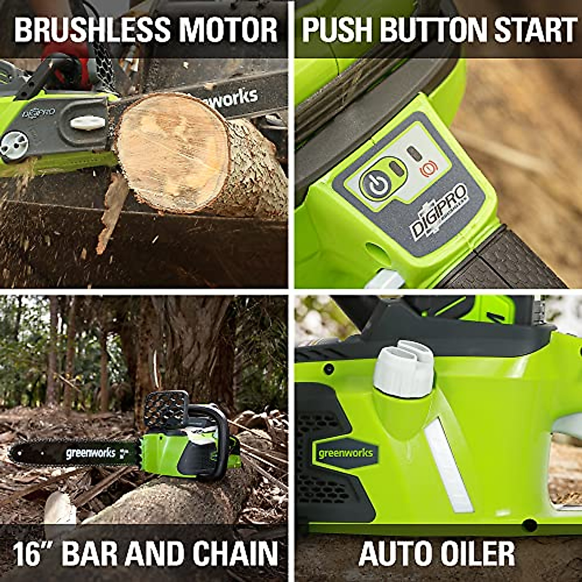 Greenworks 40V 16-Inch Cordless Chainsaw, 4AH Battery and a Charger Included