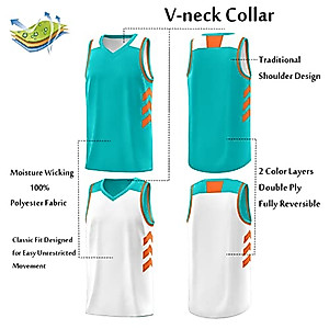 KXK Men's Blank Reversible Basketball Jersey Team Uniform Athletic Hip Hop Basketball Shirts S-4XL Aqua/White