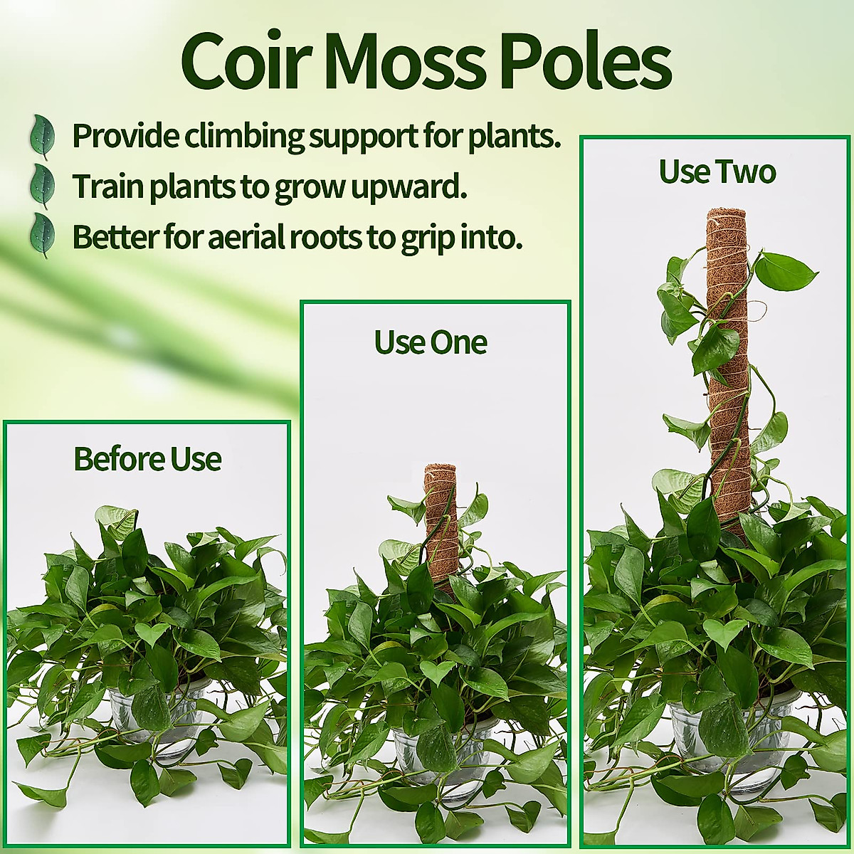 Eibikdi 6 Pcs Moss Pole Extending to 68 Inches for Plants Monstera, Plant Support Stakes for Indoor Climbing Plants Grow Upwards, with 65ft Twist Ties, 13ft Jute Rope, 6.5ft Hook-and-Loop Strip