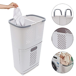 3 Tier Laundry Basket Organizer with Wheels 3 Layers for Clothes Storage for Bathroom Living Room Bedroom Clothes Hamper Freestanding
