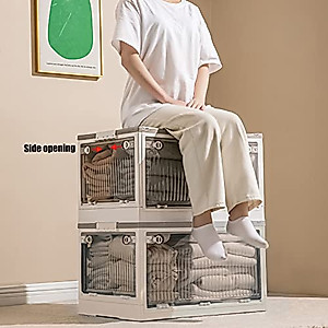 haomsj Collapsible Storage Bins with Lids, Five-door Plastic Folding Storage Box, Stackable Storage Bins with Wheels, Plastic Organization Cube Box for Home & Office Organization (100 Quarts)