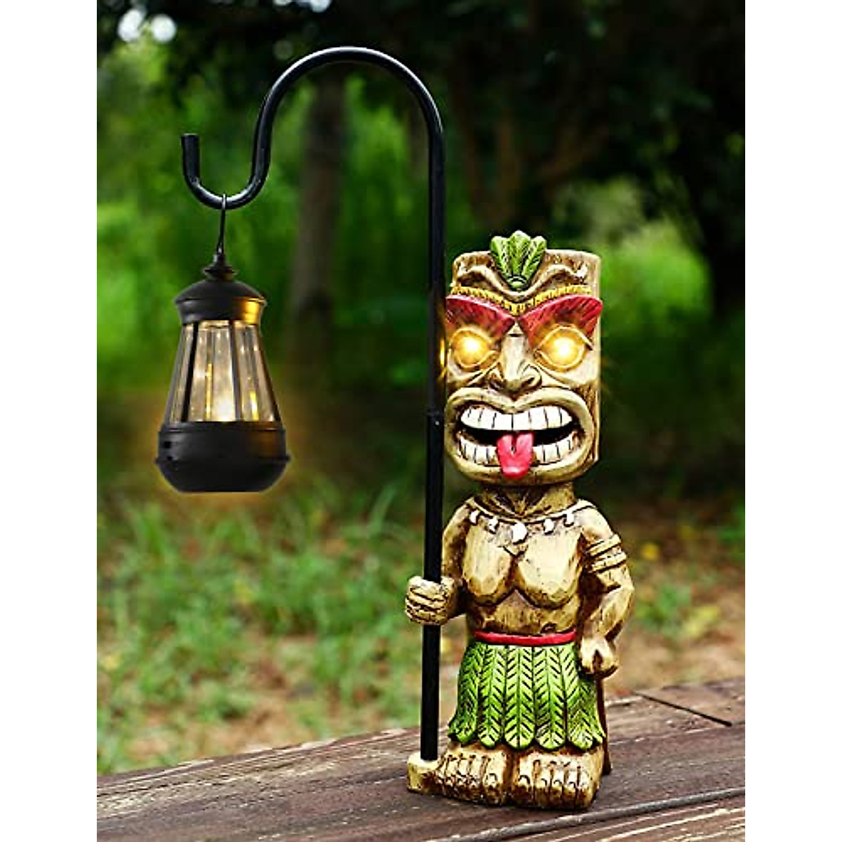 MIBUNG Upgraded Tiki Decor Garden Statue, Large Tiki Figurine with Solar Lantern Lights, Hawaiian Tropical Tiki Man Warrior, Tiki Dude, Tiki Torch, Outdoor Patio Yard Lawn Bar Party Beach Decoration