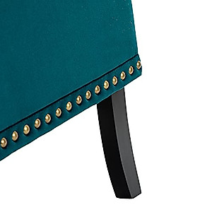 VanTook Mid Century Modern Button Tufted Accent Chair, Velvet Lounge Reading Armchair with Rubberwood Legs and Nailhead Trim, Single Corner Side Arm Chairs for Living Room Bedroom, Teal