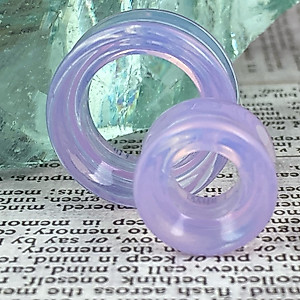 Mystic Metals Body Jewelry Pair of Lavender Opalite Stone Concave Tunnels (STN-752) (7/8" (22mm))