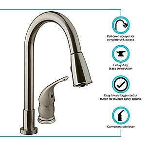 Dura Faucet DF-NMK503-SN RV Pull-Down Kitchen Sink Faucet with Side Lever (Brushed Satin Nickel)
