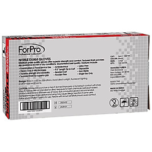 ForPro Disposable Nitrile Exam Gloves, Medical Grade, 4 Mil Extra Protection, Powder-Free, Latex-Free, Non-Sterile, Food Safe, Black, Large, 100-Count