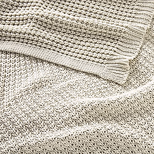 Under the Canopy - Chunky Knit Organic Throw (50x60) - Extra Warm, Knitted Texture Blanket - Ivory