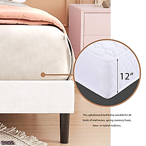 alazyhome Upholstered King Size White Platform Bed Frame with Velvet Upholstered Headboard Wooden Slats Support No Box Spring Needed Easy Assembly