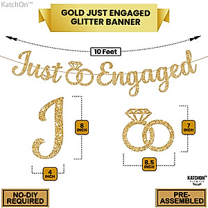 KatchOn, Glitter Gold Just Engaged Banner - 10 Feet, No DIY | Engagement Banner for Just Engaged Decorations | Engagement Party Decorations | Just Engaged Sign | Engagement Decorations