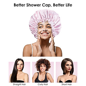 Aquior Shower Caps, Reusable Shower Cap for Women, Double Layer Waterproof Hair Cap, Large Size for All Hair Lengths,for Girls Spa Home Salon Use (Pink Cloud)