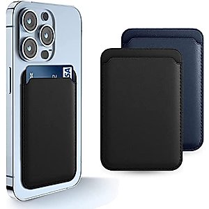 [2 Pack] Magnetic Card Holder Wallet for iPhone 15/14/13/12 Series with Magsafe, Leather Wallet for iPhone 15 14 Pro Max Plus Model, Mag-Safe Wallet for iPhone 13 12 Pro Max Mini Model, Black Blue