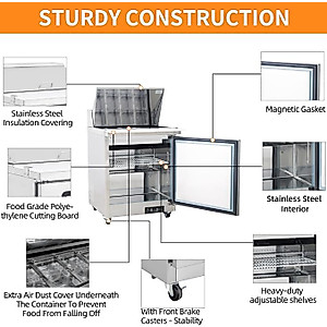 CHUMART 29" W Sandwich Salad Prep Table Refrigerator 9 Cu.Ft Commercial Refrigerators, Fan Cooling Food Prep Fridge with 8 Pans, Salad Bar with Cut Board for Buffet Restaurant, Bar, Shop, etc