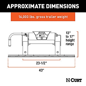 CURT 16116 E16 5th Wheel Hitch with Base Rails, 16,000 lbs