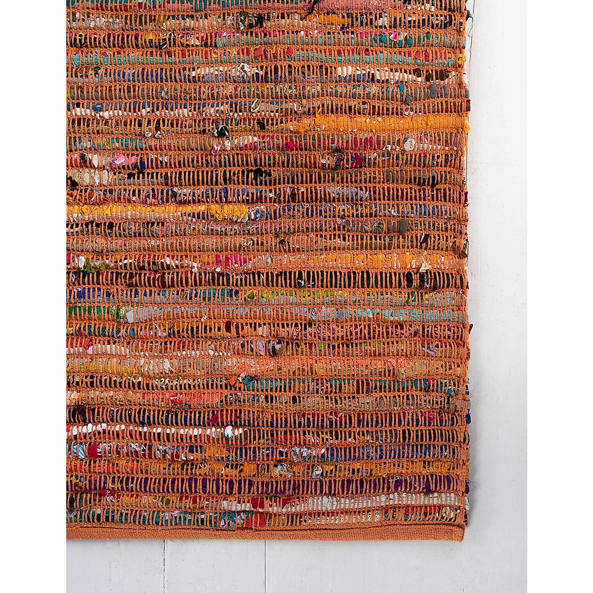 Unique Loom Braided Chindi Collection Area Rug - Multi-Striped (2' x 3' 1" Rectangle, Multi/ Black)