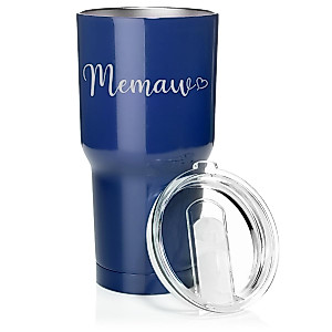 Smooth Body Tumbler Stainless Steel Vacuum Insulated Travel Mug Cup Gift Memaw With Heart (Blue, 30 oz)