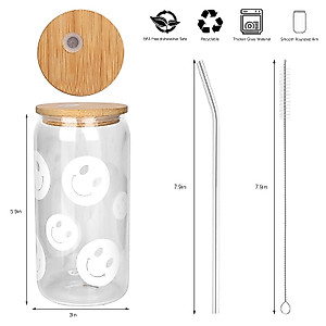 KAUND Ice Coffee Cup with Bamboo Lids and Glass Straw,16oz Sublimation Boho Printed Beer Can Glasses,Ideal for Cocktails,Whiskey,Beer,Soda and Gifts（C01-rainbow