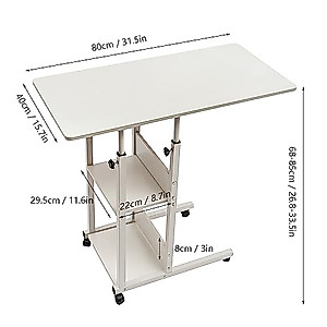 biniliubi C-Shaped Side Table Adjustable, Height Adjustable C Table with Wheels and Storage Shelves for Couch Bed Recliner