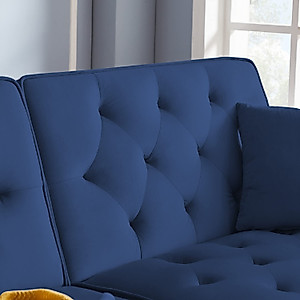 hansones Velvet Futon Sofa Bed,Convertible Sofa Bed with Adjustable Backrest Angles,Sturdy Sleeper Sofa for Living Room and Bedroom (Blue) (2204)
