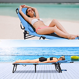 Giantex Outdoor Chaise Lounge Chair - Folding Beach Chair with 5 Adjustable Positions, Hole, Detachable Pillow, Hand Ropes, Lounger for Sunbathing, Poolside, Yard, Patio Lawn Chair