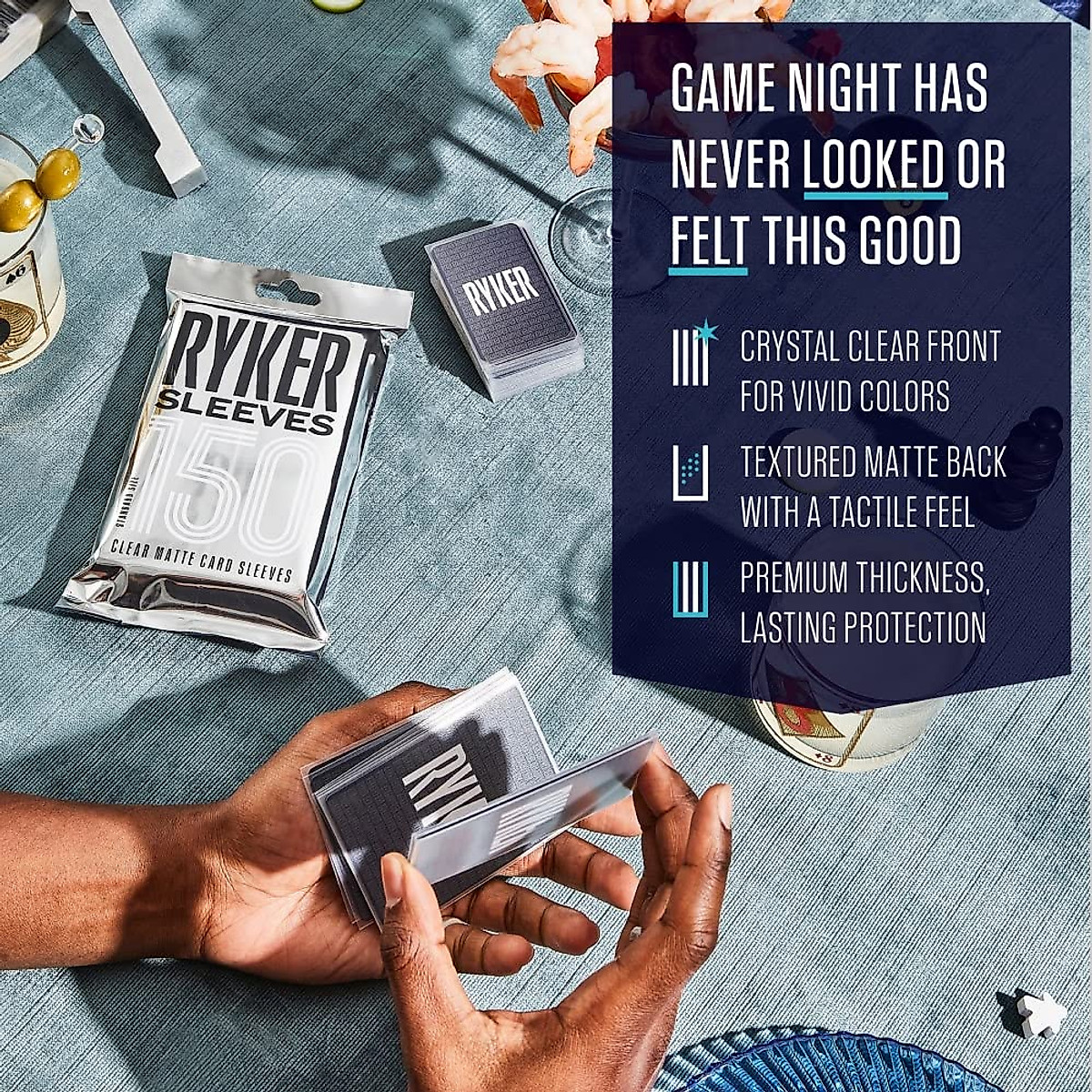Ryker Sleeves Standard American Size - Trading Card, Card Game Sleeves and Board Game Sleeves (100 Qty, Clear, 56x87 mm)